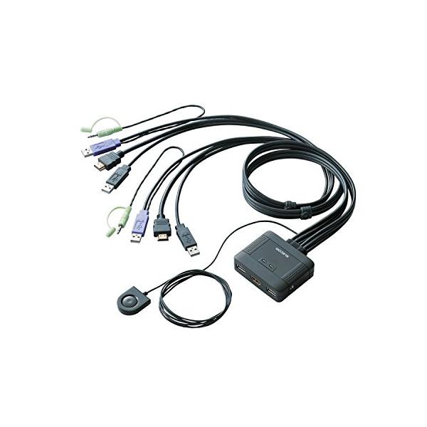 ブラック/-/KVM-HDHDU2・パッケージ個数:1・インターフェイス(PC側):HDMIタイプA(オス)×2、USBタイプA(オス)×4、3.5φステレオミニ(オス)×2・インターフェイス(周辺機器側):HDMIタイプA(メス)×1、U...