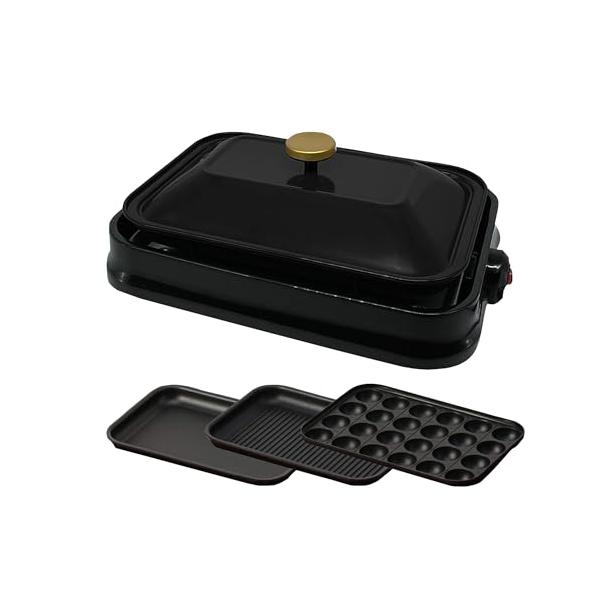 プレート3枚ブラック/プレート3枚/TDP-i001-HKD03BK-02・Color:ブラックSize:プレート3枚・プレートたこ焼きプレート(24穴)、焼肉プレート、平面プレート・本体サイズ約幅34.8×奥行23.7×高さ13.3cm（...