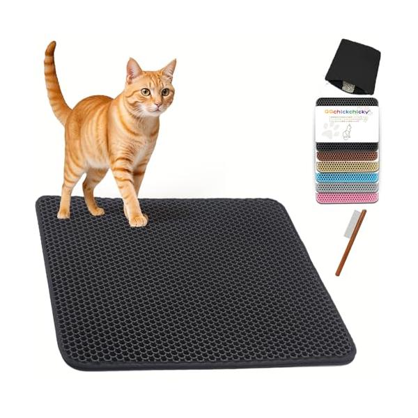 猫砂マット防水キャットリターマット黒色/30×46/-・Size:30×46Color:黒色・簡単な猫砂の収集：QQchickchickyの猫マットには、高級木製の猫用ブラシ付き。QQchickychickyの革新的な二重層ハニカムデザイン...