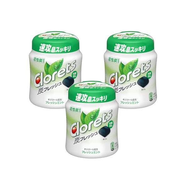 フレッシュミント・Style:フレッシュミント・ボトルガム3個セット・糖類ゼロのシュガーレスガム・無味無臭の活性炭を配合した大粒ガム・ニオイの強い食事の後などに・「緑茶ポリフェノール」*2と「キシリトール」配合