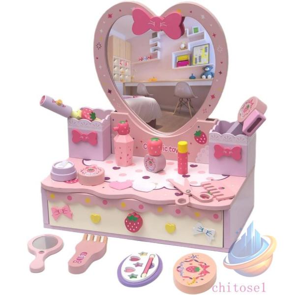 夢中になれるごっこ遊び：この可愛らしいデザインのドレッシングテーブルは、女の子のために特別に設計されています。アイシャドウパレット、パウダー、ヘアドライヤーなど、様々な木製アクセサリーが付属しており、お子様はごっこ遊びを通して繊細な小さなプ...