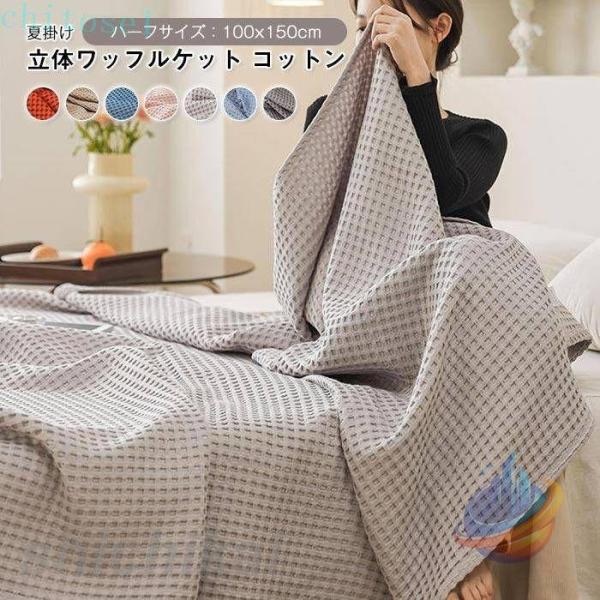 サイズ：約100x150cm    150x200cm   200x230cm  ワッフルのようなポコポコ感で、汗ばんだお肌にもまとわりつかずさらっと快適な掛け心地に 暑い時こそ使って欲しいさわやかさです。暑い季節はもちろん 冬は掛け布団と...