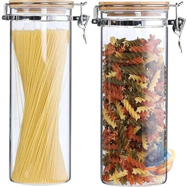 期間限定200円クーポン ガラス密閉保存瓶 パスタケース パスタ 保存容器 密閉 キャニスター ガラス 密封瓶 シリアル 保存容器 麺 穀物 小麦粉 米 ごはん保存容器 食品貯蔵容器 2L