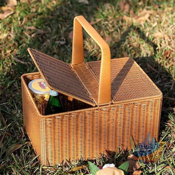 ピクニックバスケット 蓋付き 収納バスケット 籐製 遠足 旅行 お花見 かごバッグ 収納 カントリー風 パーティー用 ピクニック用 結婚式用 バーベキュー用  ピクニックバスケット 蓋付き プレゼント      5  ピクニックに出掛けたく...