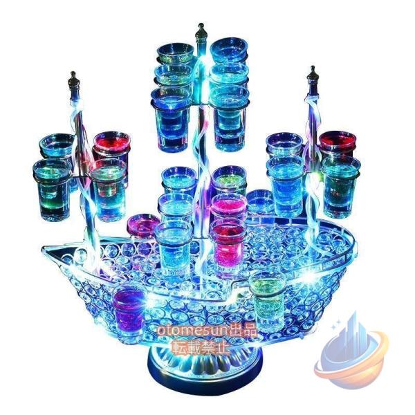テキーラ観覧車 カクテルグラスホルダー LED酒ボトルの表示棚 LED酒グラス 収納ラック(グラスは含まれません)