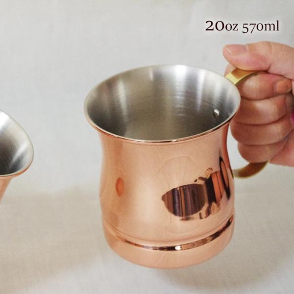 純銅ビアマグ　20oz■寸法：直径10cm × 高さ10.5cm■容量：570ml■材質：本体 純銅 / 持ち手 真鍮■仕上：内面 - ニッケルメッキ　　　　外面 - クリアラッカー■製造：日本製 新潟県燕市伝統銅器の老舗、新光堂の製品です...