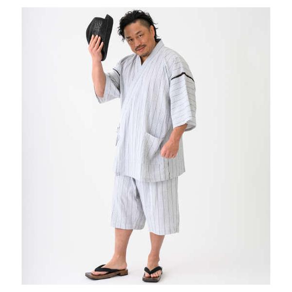 綿麻しじら甚平Mc.S.P綿 85%麻 15%トップスサイズ　バスト　総丈　裾周り　肩幅　袖丈　アームホール　袖口3L　140　90　140　70　30　64　544L　150　92　150　75　31　68　565L　160　94　160...