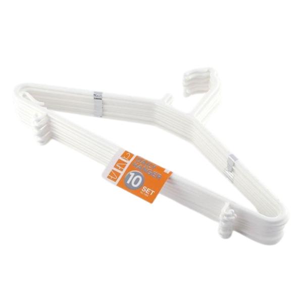 【特長】◎シンプルでスリムなハンガー。10本組。◎カラーはオフホワイト。◎薄くてかさばりません。◎省スペース。◎アームはスベリ止め付き。◎タオルやズボンなどを掛けるのに便利なストッパー付き。◎フック２個付き。◎日本製　MADE IN JAP...