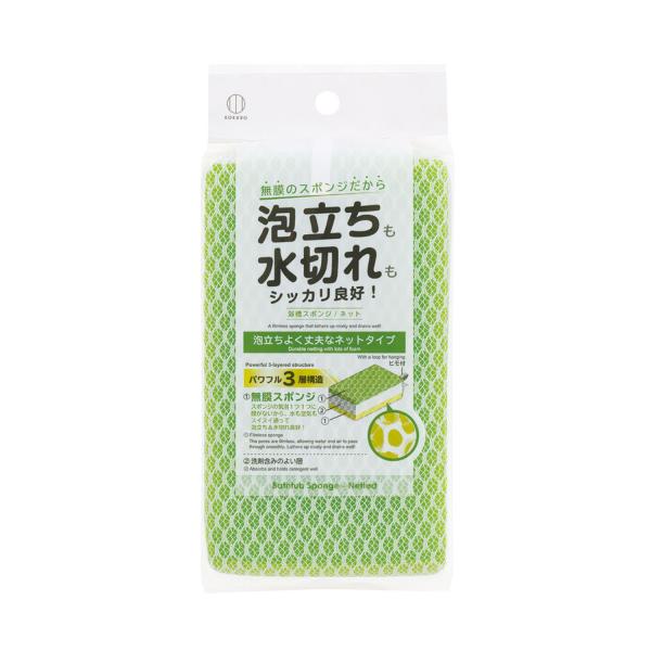 【特長】◎泡立ちがよく丈夫な浴槽スポンジ・ネットタイプ。◎無膜のスポンジだから、泡立ちも水切れもしっかり良好。◎パワフル３層構造。(上層・下層) 無膜スポンジ層：スポンジの気泡ひとつひとつに膜がないから、水も空気もスイスイ通って泡立ち＆水切...