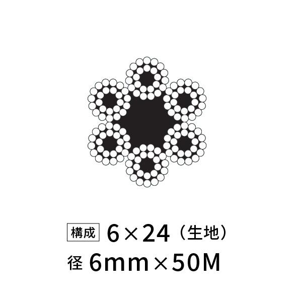 JISワイヤーロープ材質：鉄 生地構成 6×24Φ6mm長さ：50M重量：約6kg破断荷重：17.7kN200Ｍ巻からカットして販売いたします用途：船舶用、漁業用、クレーン用、土木工事用、一般用メーカー名：ニッサンスチール品番：JIS624...
