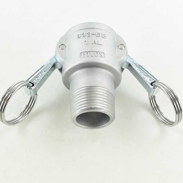 このカムロックはメネジに取り付け使用する継手です材質：アルミ合金呼び径：1インチ 25mmネジはJIS管用テーパーネジ(R)です。メーカー名：トヨックス品番：633-BB_25_AL(633-BB_1_AL)品名：カムロック カプラー オネ...