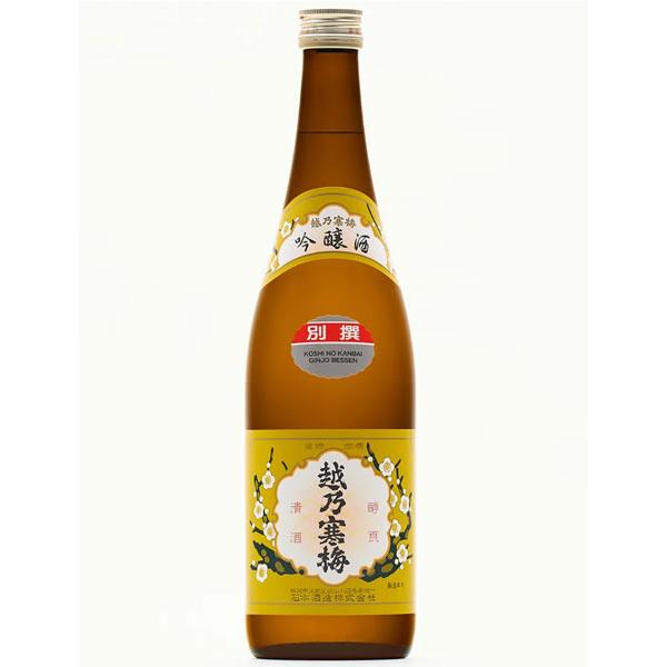 越乃寒梅　吟醸酒　別撰蔵元：新潟県石本酒造普通酒：米(国産)・米こうじ(国産米)・醸造アルコール原材米：五百万石（新潟産）他精米歩合：55％アルコール度数：16度台日本酒度：+7内容量：1800ｍｌ