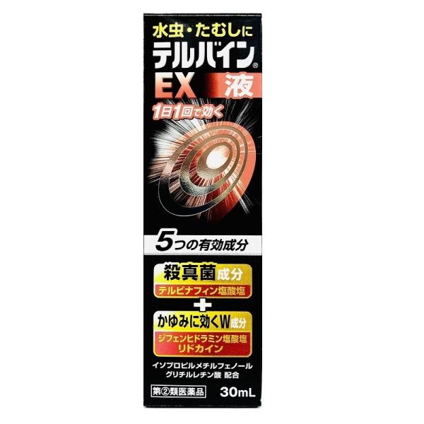 ※基本ポストへの投函、追跡番号は付いていません。「テルバインEXク液30ml」は、1日1回で効く水虫・たむし用薬です。水虫・たむしは、カビ(真菌)の仲間である白癬菌が皮膚の角質層に寄生しておこる皮膚病です。テルバインEXク液は、白癬菌に対し...