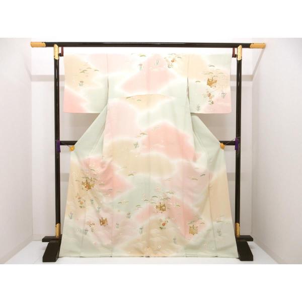 商品名：訪問着　友禅金彩加工　刺繍入りボカシ染　商品ランク：中古品Ａ