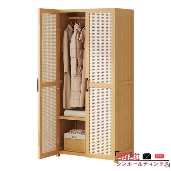 ワードローブ 扉付き クローゼット ハンガーラック 棚付き 天然竹製 通気性 組み立て式 大容量 奥行き42*高さ160cm 省スペース 洋服タンス 衣類収納ラック