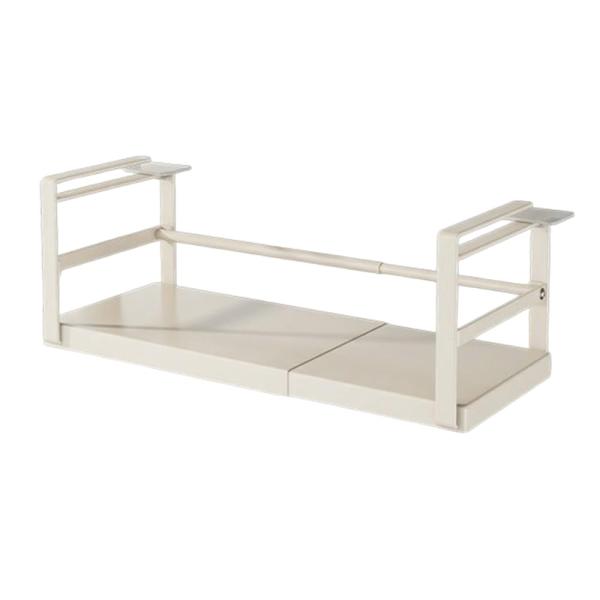 【長さ調節可能】伸縮式吊り下げ棚の長さは、お好みに合わせて調整できます。伸縮範囲は45から63センチメートルで、さまざまなサイズの収納スペースに対応しています。【安定して傾かない】吊戸棚は高品質な炭素鋼で作られており、細かい金属メッシュ表面...