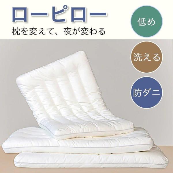 低めの枕 ローピロー 低い枕 洗える 防ダニ 柔らかい 蛍光増白剤なし 安心の快眠枕 低反発 まくら マクラ 安眠グッズ 首枕 首負担減らす