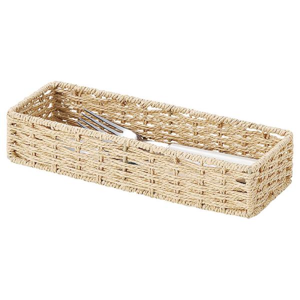 縄状の紙を編み上げたカトラリーケース。