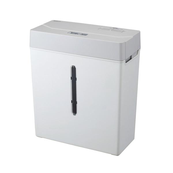 運転音が気にならない静音タイプの電動シュレッダーです。１０号・１１号のステープラの針もそのまま細断できます。