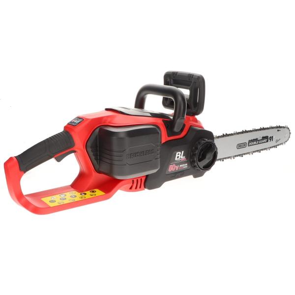 ５０Ｖマルチフォースバッテリーシェアシステム、低振動・低騒音・排ガスゼロ！　 チェーンの調整もダイヤルをまわすだけで工具いらず！