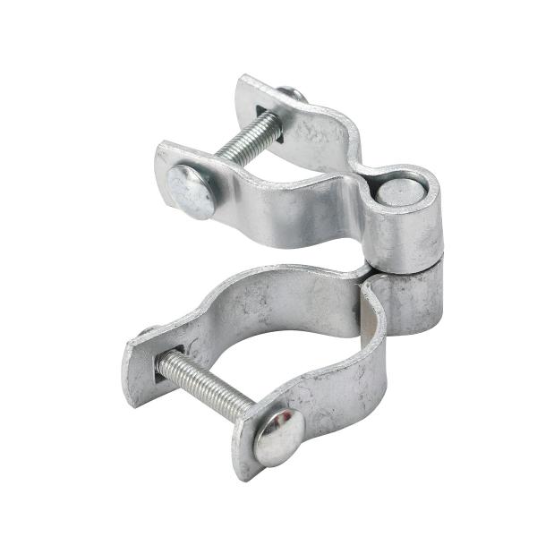 アメリカンフェンスと単管を組み合わせて、開閉できるようにする丁番部材です。