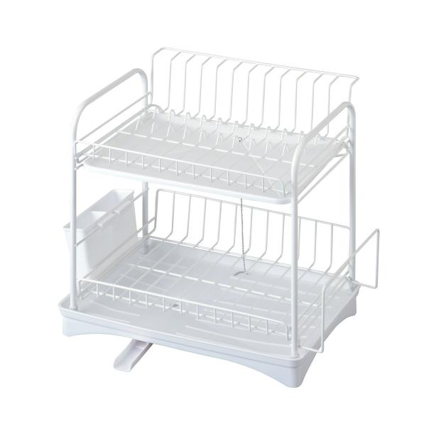 たっぷり収納できる２段式。シンプルながら多機能な水切りラック。