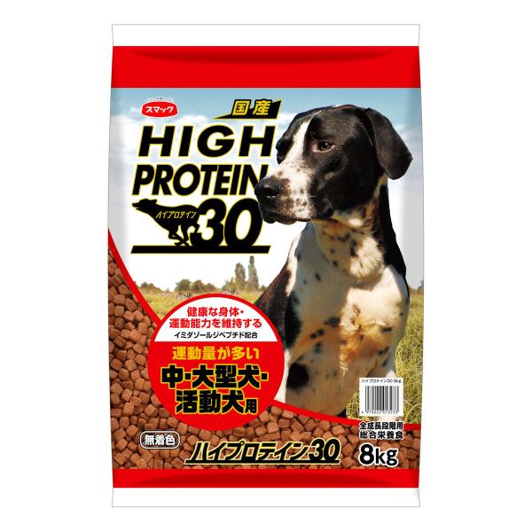 運動量が多い中・大型犬、活動犬専用商品。良質なたんぱく質３０％配合。
