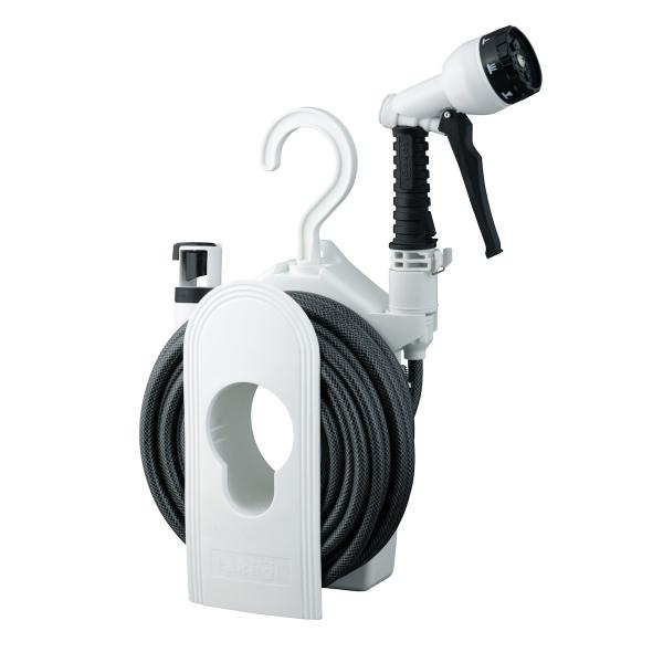 狭い場所での散水や、ベランダでの水やりに便利なハンガータイプのコンパクトリール。
