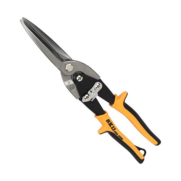 切るものを逃さず、スムーズにカットする、ギザ刃とカーブ刃の金切鋏です。軟鋼板・ステンレス板・銅板などの金属板の切断作業。