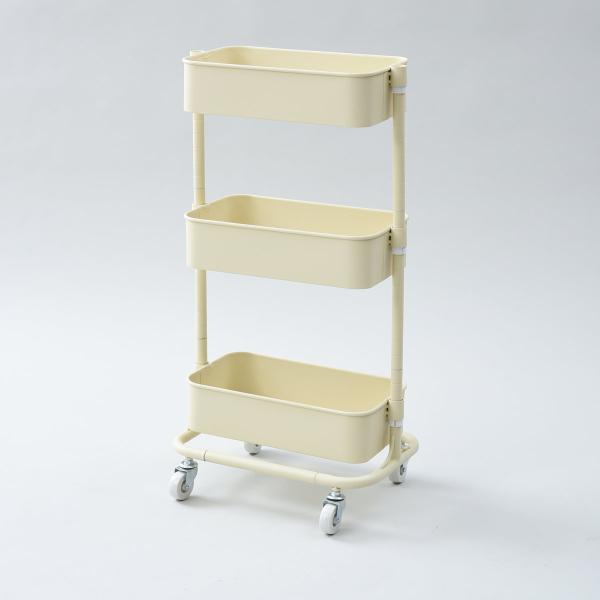 バスケットの底が通気性の良いメッシュ仕様。野菜やビン等の収納や、洗面所での収納にも最適。