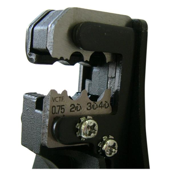 ・心線を傷つけずに、早くて簡単　 ・VCTF用　０．７５平方ｍｍ×２芯　０．７５平方ｍｍ×３芯　０．７５平方ｍｍ×４芯　０．７５平方ｍｍ　 ・本体に１００％新塊材料を使用　 ・刃物用特殊鋼を採用、適正な焼入れ処理が施されています