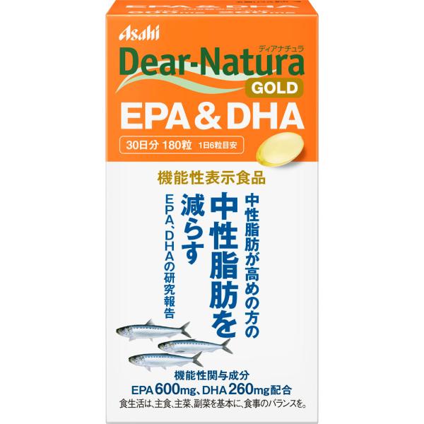 ディアナチュラゴールド EPA&amp;DHA30日分(630mg×180粒)アサヒグループ食品です。機能性関与成分EPA(600mg)・DHA(260mg)を1日6粒で摂取できる機能性表示食品(届出番号:B540)。【機能性表示】本品には...