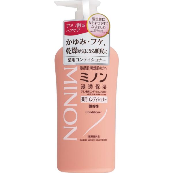 特徴アミノ酸系ヘアケア髪全体になじませやすくなりました 従来品＊と比べて＊販売名 ミノンコンディショナーaかゆみ・フケ、乾燥が気になる頭皮に敏感肌・乾燥肌の方へ浸透保湿アミノ酸系コンディショニング成分＊浸透：毛髪・角質層まで浸透自然なうるお...