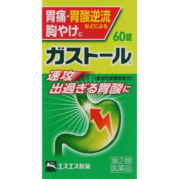 特徴胃腸薬M1ブロッカー配合●胸やけは食べ過ぎなどにより胃酸が逆流することで引き起こされます。また、ストレス等により出過ぎた胃酸が胃を刺激すると胃痛が引き起こされます。●ガストール錠は速効性制酸剤（炭酸水素ナトリウム）と持続性制酸剤（メタケ...