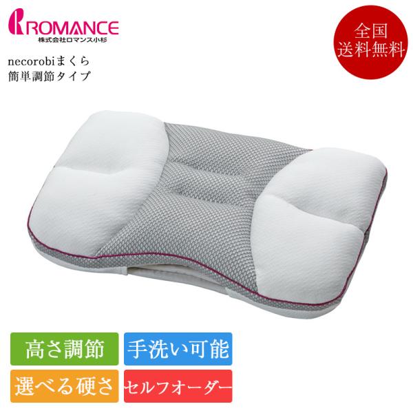 商品名　：枕 necorobiまくら 簡単調節タイプメーカー：ロマンス小杉表生地　：ニット生地：ポリエステル100％（抗菌防臭加工）/メッシュ生地：ポリエステル100％裏生地　：ポリエステル100％（抗菌防臭加工）詰めもの：やわらか：ポリエ...