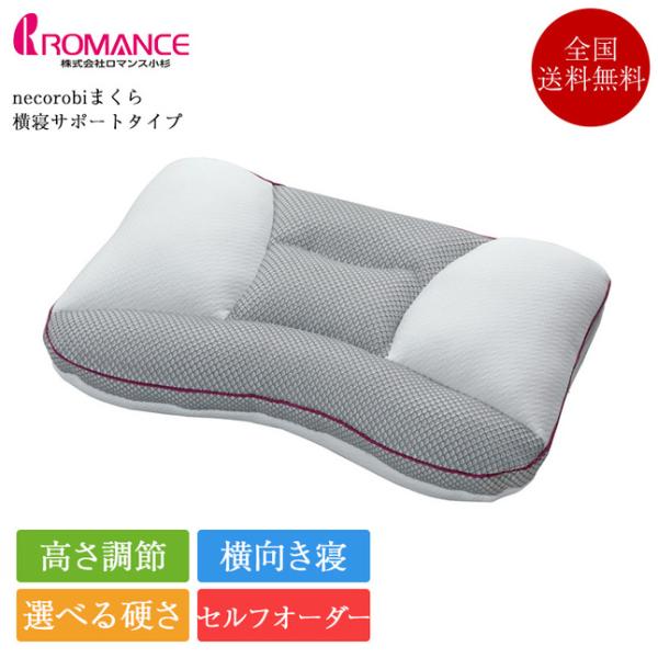 商品名　：枕 necorobiまくら 横寝サポートタイプメーカー：ロマンス小杉表生地　：ニット生地：ポリエステル100％（抗菌防臭加工）/メッシュ生地：ポリエステル100％裏生地　：ポリエステル100％（抗菌防臭加工）詰めもの：やわらか：ポ...