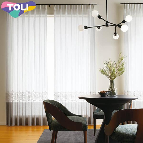 東リ オーダーカーテン fuful （フフル） シックな印象のバイカラーなファブリックです。チェーンステッチで立体的に表現された刺繍も魅力。繊細な刺繍をあしらった、華やかなボイルレースのシリーズです。片開きはご希望サイズが1枚、両開きはご希...