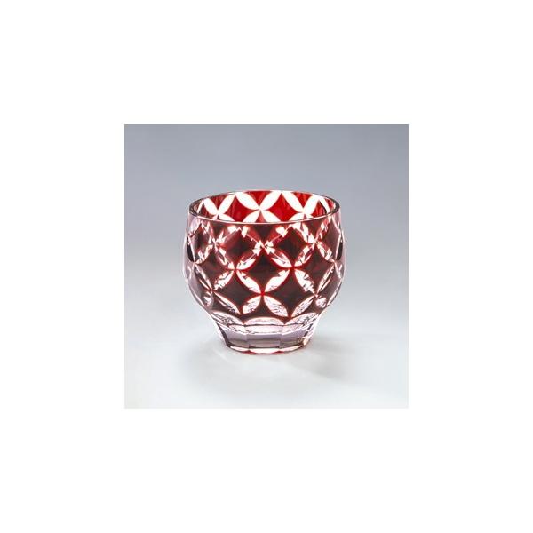 手づくり切子 ぐい呑み【ダイヤリング レッド 酒カップ 約75ml AC35-RD】盃 杯 ぐい呑み お猪口 おちょこ 冷酒 日本酒 切子グラス 切子 モダン レッド 赤 ご贈答 ギフト プレゼント お祝い 内祝い 父の日