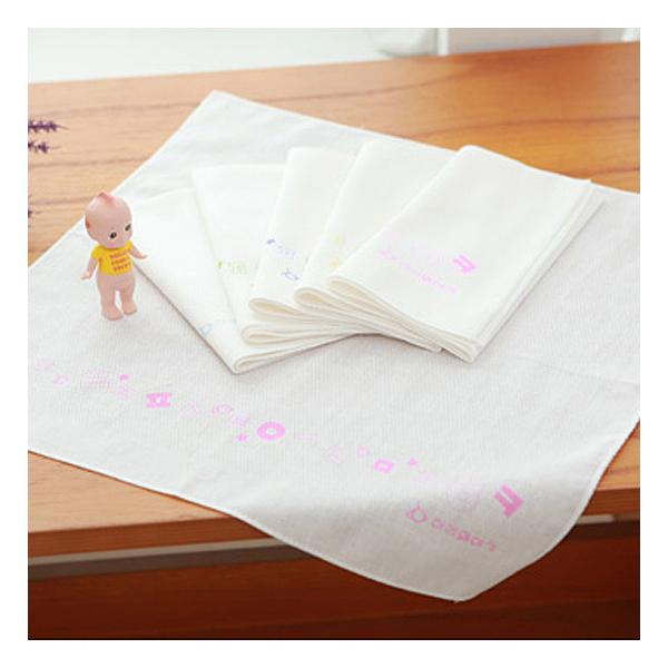 可愛い、ハングル（韓国語）がプリントされた、ハンカチです。素材は、無漂白、無蛍光の純綿100%です。サイズ：　35cm×35cm素材：　無蛍光　純綿　100％10枚セット　5色×各2枚の、10枚セットです。 　（ピンク、黄色、紫、緑、青）