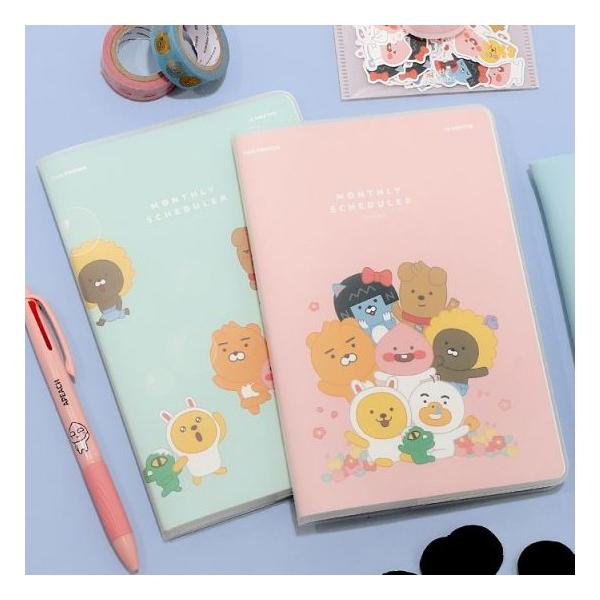 韓国の人気キャラクター「カカオフレンズ」のリトルフレンズ」シリーズのマンスリープランナーです。日付を書き込んで使う、万年タイプです。 サイズ：　18.3cm　×　12.7cm※PVCのカバーがついていて、汚れにくいです。 ＜プランナーの構成...