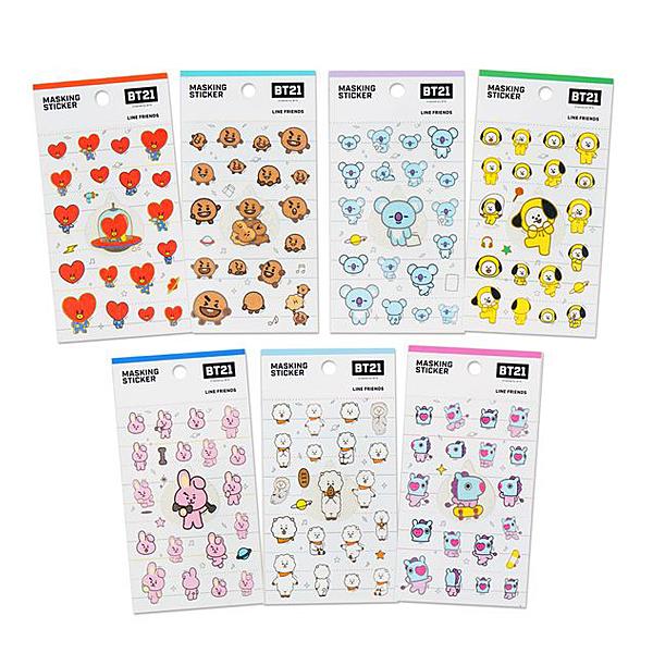 防弾少年団でおなじみの、韓国の人気キャラクター「BT21」の透明ステッカー（シール）です。マスキングテープの素材で、クリアステッカー等とは違う質感が面白いです。色んなものに貼って、可愛くデコレーションしちゃいましょう！ サイズ：　18.5c...