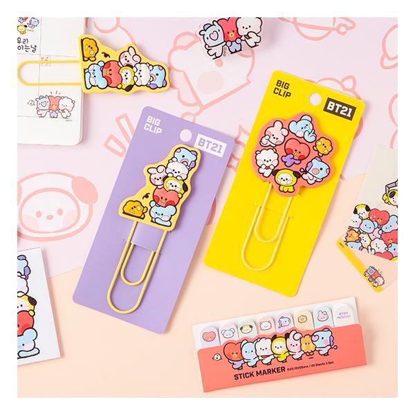 韓国の人気キャラクター「BT21」のビッグクリップです。可愛いmininiデザインです。本やノートのインデックスに！大きくて、可愛いので、とってもインパクトがあります。サイズ　イエロー：　13.5cm　×　5.5cm　パープル：　15cm　...