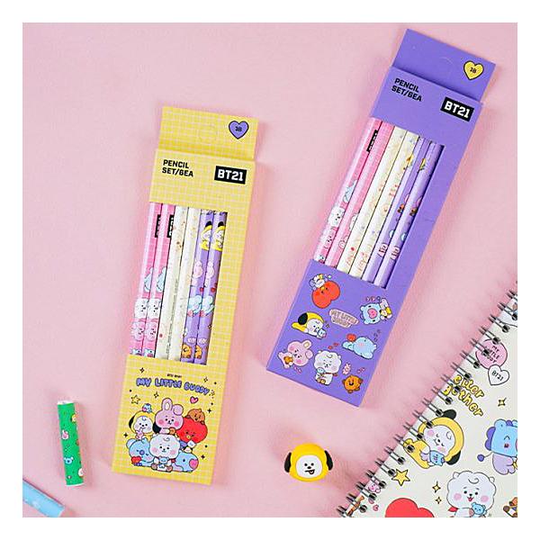 韓国の人気キャラクター「BT21」の鉛筆6本セットです。とっても可愛いMY LITTLE BUDDYデザインです。サイズ：　20.5cm　×　5.5cm　（パッケージ）6本入2B材質：　木　他製造国：　韓国