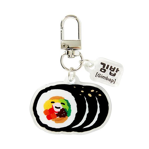 韓国の代表的な食べ物、「キンパ（海苔巻き）」の、アクリルキーホルダーです。ハングルの「キンパ」の文字も可愛くて、お土産にもピッタリです！サイズ：　約　4.5cm　×　3.5cm材質：　アクリル　他製造国：　中国