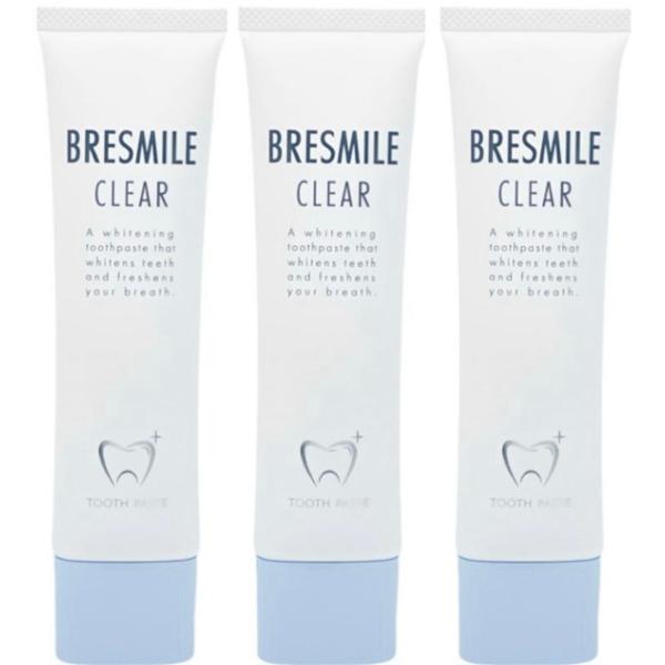 ブレスマイルクリア（BRESMILE clear）の歯磨き粉、3個セットです。ホワイトニングや口臭ケアに。〜ご使用方法〜歯ブラシに適量（1〜2センチ）をつけます。歯を丁寧に磨きます（強く磨きすぎないように注意）最後に口を水で軽くすすぎましょ...