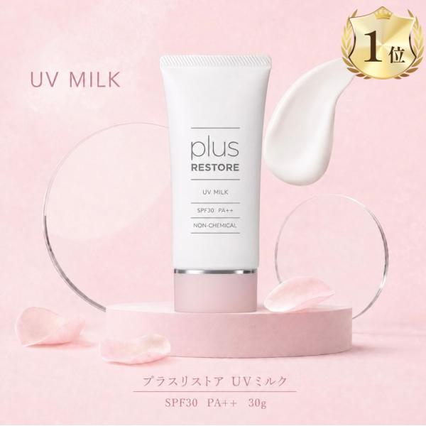 プラスリストア uv ミルク 日焼け止め plus ジェイメック 30g 1本・日焼け止めで紫外線から肌を守る紫外線からだけでなく、ブルーライト・近赤外線をカットすることにより、肌を守る日焼け止めです。フラーレンなどの肌に優しい成分を配合し...