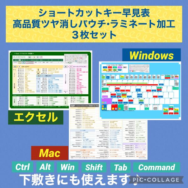 【仕様】・サイズ：B5・印刷：両面カラー・加工：つや消しラミネート【内容】・Windows汎用／Excel／Mac用ショートカットキー・文字と紙が美しい業務用印刷・検索の手間を省いて時短効果大・プレゼントにもおすすめ