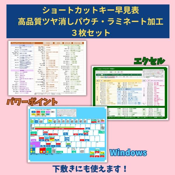 【発売日：2024年05月17日】【仕様】・サイズ：B5  ・印刷：両面カラー  ・加工：高品質つや消しラミネート  【内容】・パワーポイント／エクセル／Windows汎用の3枚セット  ・各種ショートカットキーを用途別に整理  【おすすめ...