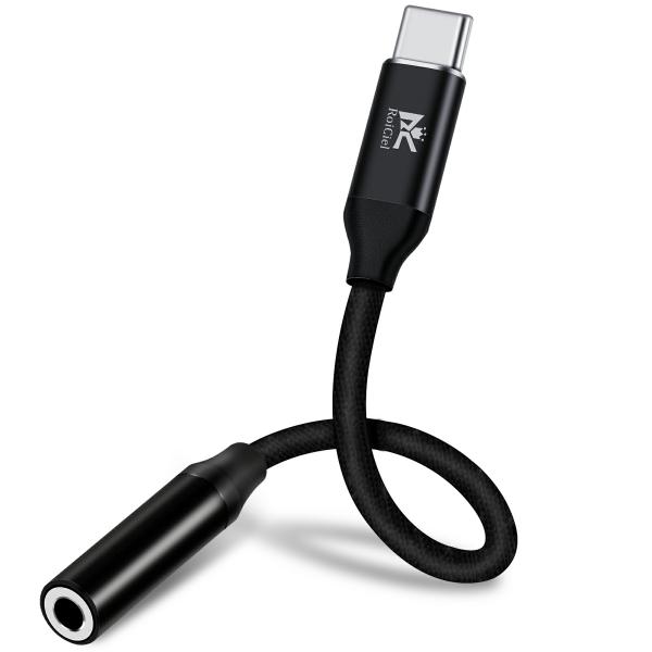 RoiCiel USB C - 3.5 mmヘッドフォンジャックアダプタ ハイレゾ対応 USB-C ＆ 3.5 mm オーディオアダプタ イヤホンジャック変換 Type C-3.5mm イヤホン変換アダプター DAC搭載 音量調節/通話/音...
