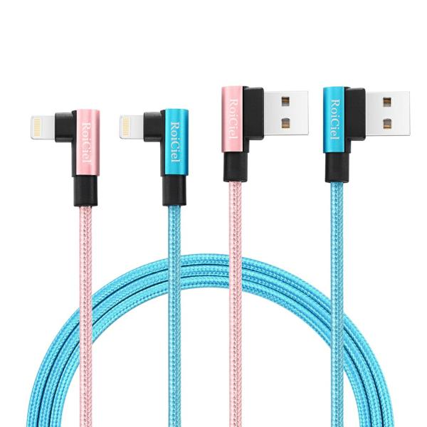 【2本セット】RoiCielライトニングケーブル L字型 iphone 充電ケーブル lightning ケーブル アイフォン充電ケーブル L型 急速充電 小型ヘッド 高耐久ナイロンメッシュ編み 断線防止 iPhone/iPod/iPad ...